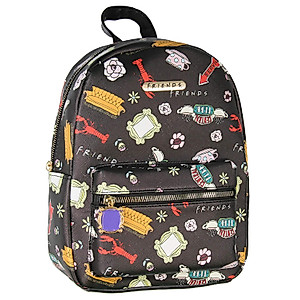 Friends TV Show Allover Toss Print Faux Saffiano Leather Mini Backpack Bag