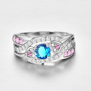 Psiroy 925 Sterling Silver Plated Simulated Blue Topaz Wedding Ring Band Size 8