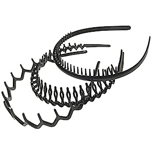 HipGirl Mens Headbands/Womens Headbands, Black Hair Band Men Accessories,Plastic Headband Face Wash Headband, Hair Bands Men and Hair Bands for Women's Hair-3ct Comb Headband Black Headband for Men