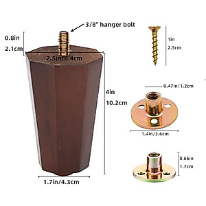 Texphw Wood Furniture Legs, Couch Legs Set of 4 - Wooden Replacement Feet for Bench, Brown Rubber Wood Parts for Sectional, Sofa, Wooden Legs Chairs Complete with Installation Hardware