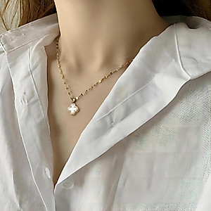 Fiklon Gold Clover Necklace For Women Lucky Black and White Leaf Clover Pendant Necklace Jewelry Double Side (Black White)