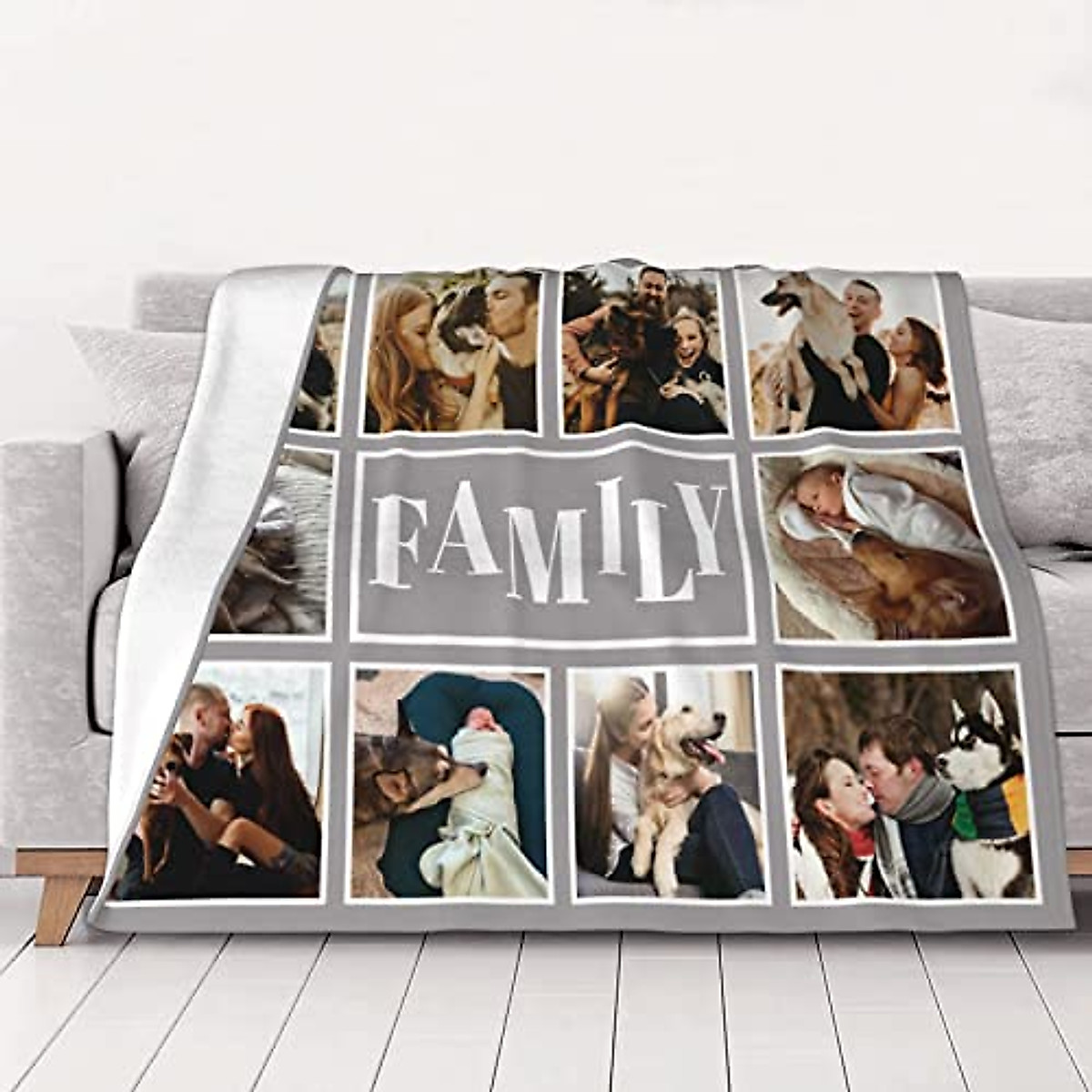 MMAOLP Custom Family Throw Blanket, Personalized Memorial Throw with Photos, Christmas Blanket Blanket with Photo for Bed Couch Customized Gifts for Son Daughter for Birthday