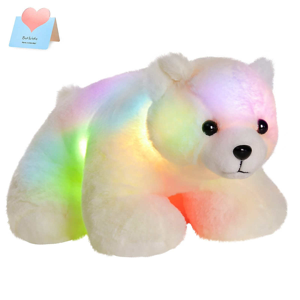BSTAOFY Light up Polar Bear Stuffed Animal LED Night Light Soft Plush Toy Glow Gift for Kids on Christmas Birthday Valentine's Day, 11'', White