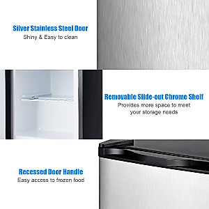 KOTEK 1.1 cu.ft. Compact Upright Freezer, Mini Freezer w/Reversible Stainless Steel Door & Removable Shelf, Small Single Door Freezer for Home, Office, Apartment