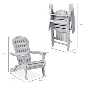 Best Choice Products Folding Adirondack Chair Outdoor Wooden Accent Furniture Fire Pit Lounge Chairs for Yard, Garden, Patio w/ 350lb Weight Capacity - Gray
