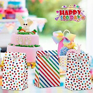 Vammy 24 Pieces Rainbow Party Favor Paper Bags, Food Safe Kraft Paper Gift Bags Sweet Candy Goodie Treat Bags with 24 Stickers for Birthday Party Wedding Christmas, 5.1 x 3.1 x 9.4 Inch