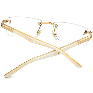 HEPIDEM 100% Really Buffalo Horn Glasses,Square Rimless Luxury Buffs Eyeglasses With Diamonds (White 0023)