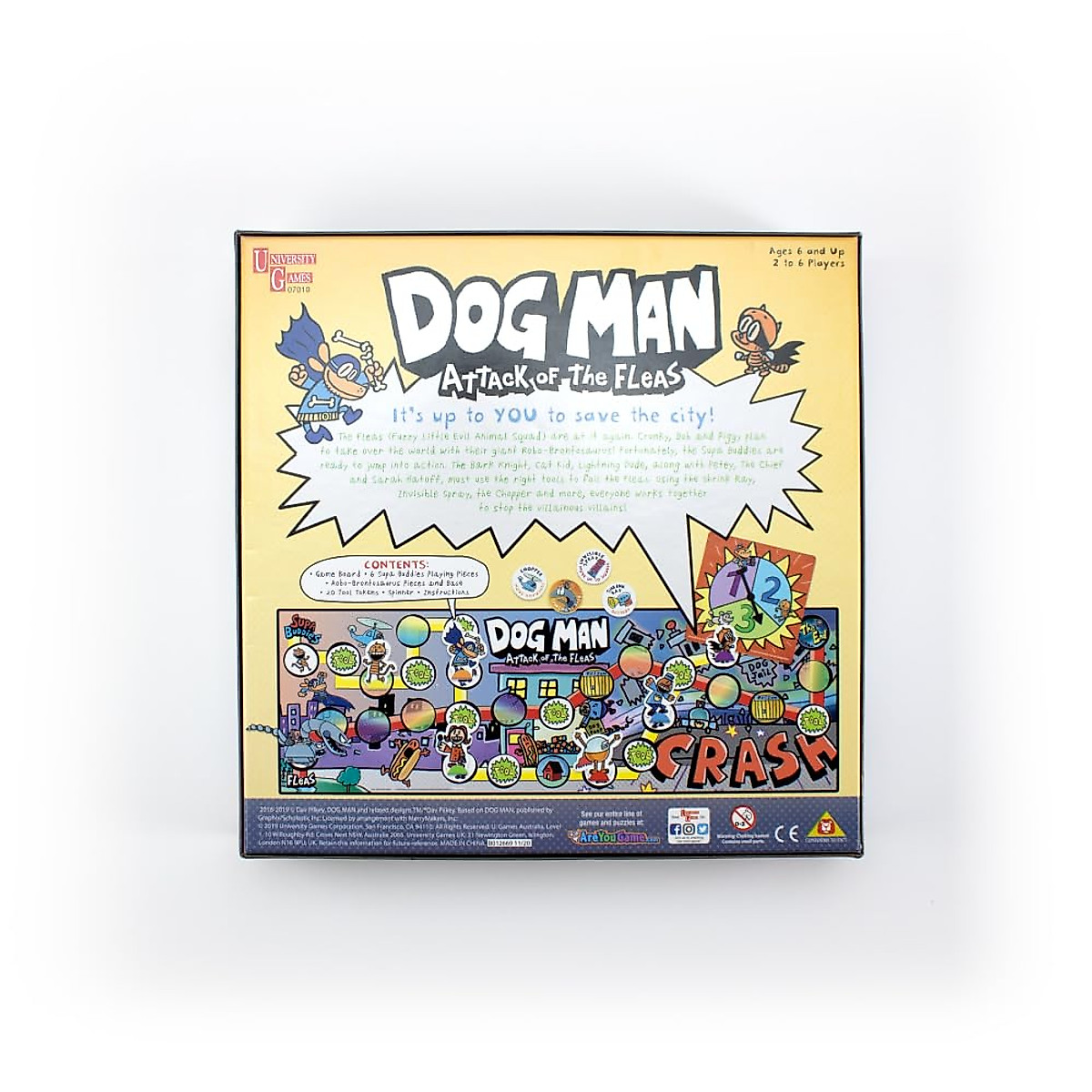 University Games, Dog Man Attack of The FLEAS Cooperative Board Game Based On The Popular Dog Man Book Series by DAV Pilkey for 2 to 6 Players Ages 6 and Up