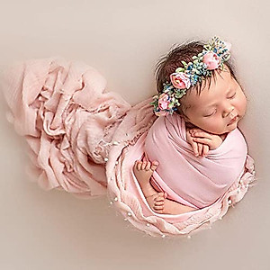 M&G House Newborn Photography Wrap | Handmade Pearl Decor Wrap Blanket for Baby Photo Props | 35.5 X 67 inch Newborn Photo Shoot Outfits Baby Photoshoot Props(Snow Powder)