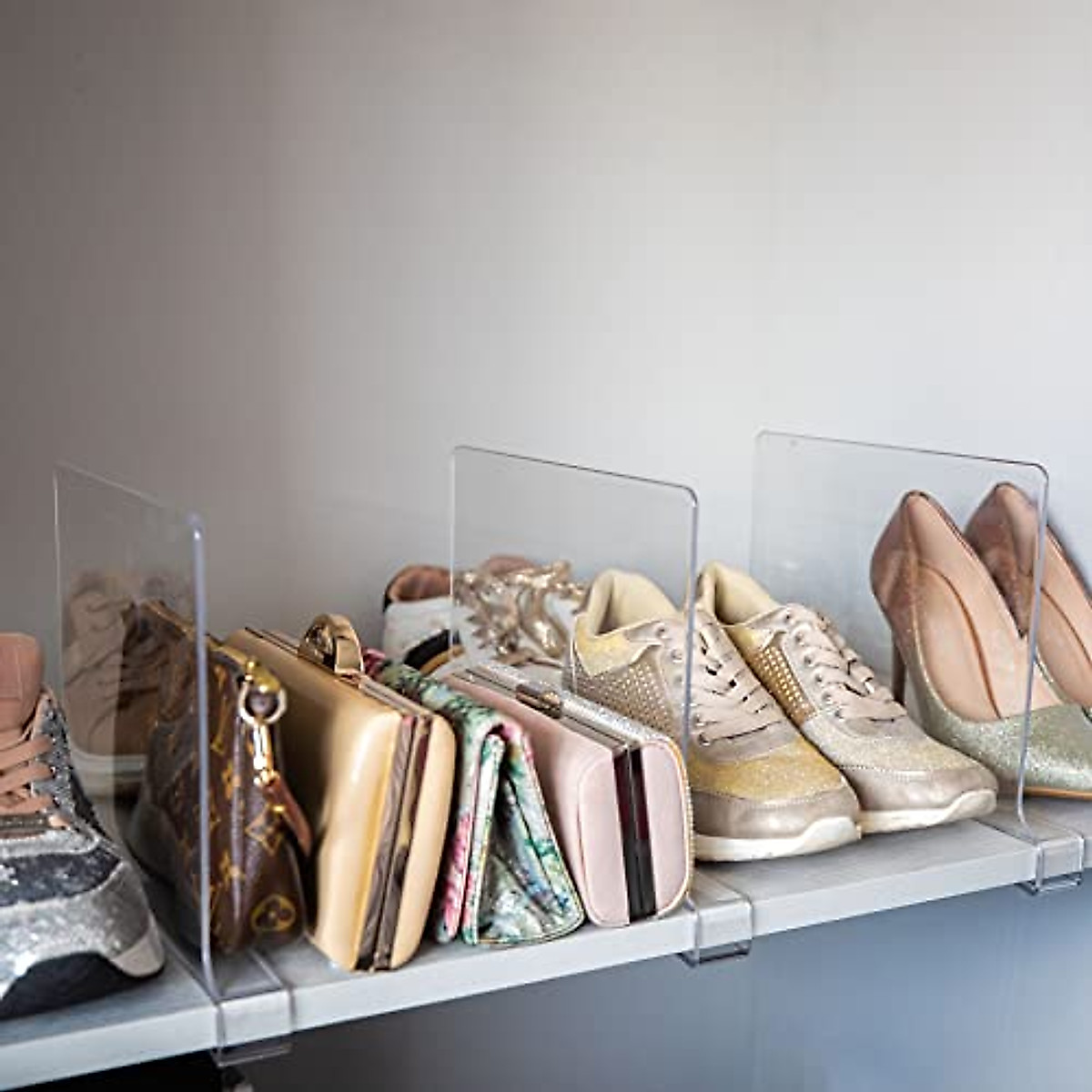 7 Pcs Clear Shelf Dividers, Acrylic Shelf Dividers for Closet Organization, Multi-Functional Closet Shelf Dividers for Wood Shelves, Rounded Corners Closet Shelf Organizer for Clothes, Shoes & Purses