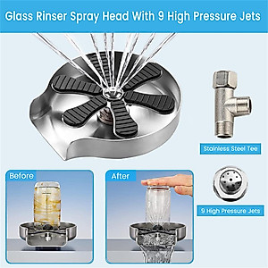 Glass Rinser for Kitchen Sink, High-Pressure Bottle Washer Stainless Steel Glass Rinser for Kitchen Sink Glass Cup Cleaner Sink Attachment Washer Baby Bottle, Glass Cup, Wine Glass