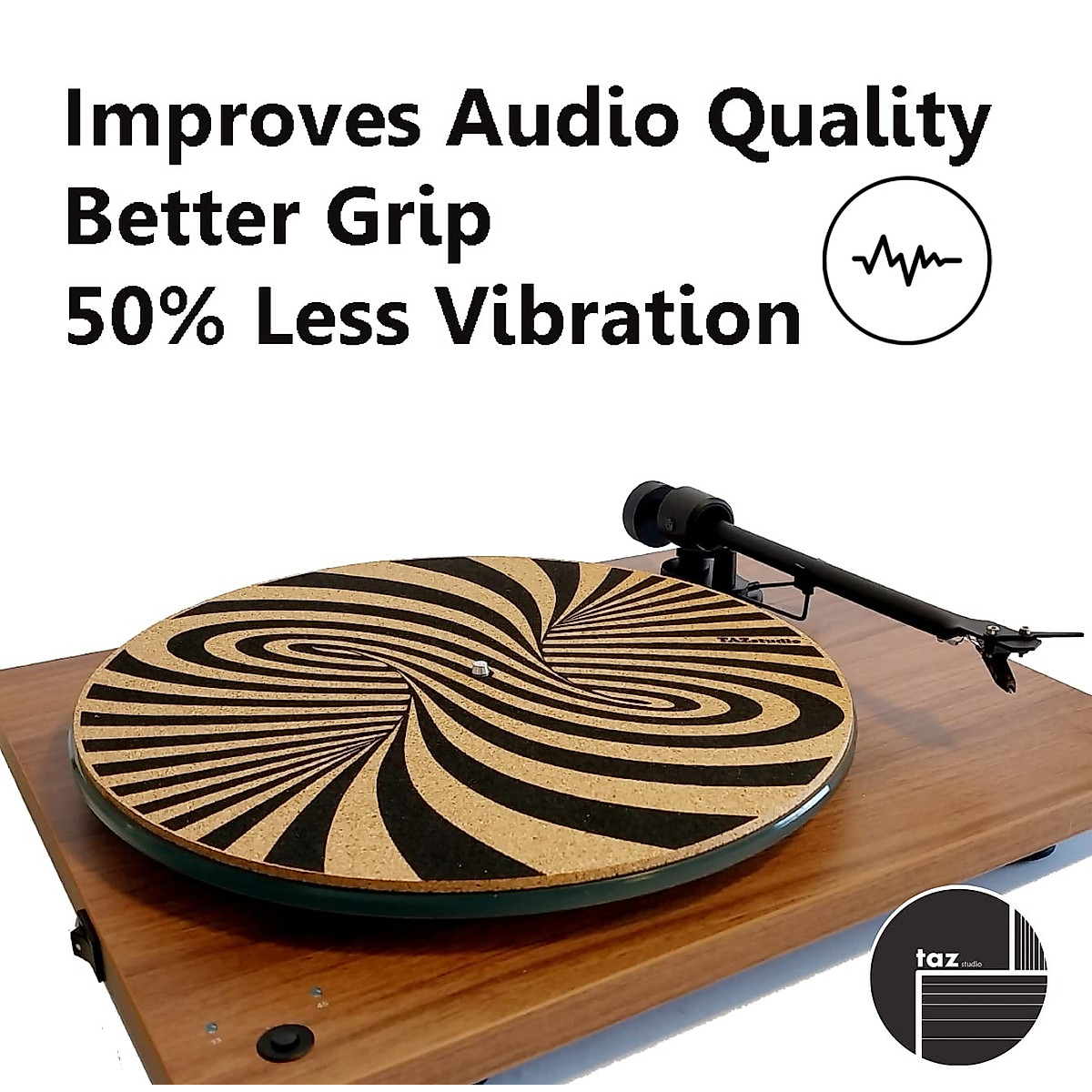 TazStudio Premium slipmat - Cork Turntable Mat for Better Sound Support on Vinyl LP Record Player - Cork mat Original Geometric Design Psychedelic Geometric spiral Art [4mm Thickness]-m7