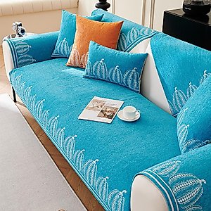 KCCRHIN Pumpkin Pattern Sofa Cover 3 Cushion Chenille Couch Cover Sectional Non-Slip Sofa Slipcovers L/U Shape Modern Style Halloween Sofa Cushion Covers for Dogs Cats,Blue,pillow11.8 * 19.7in