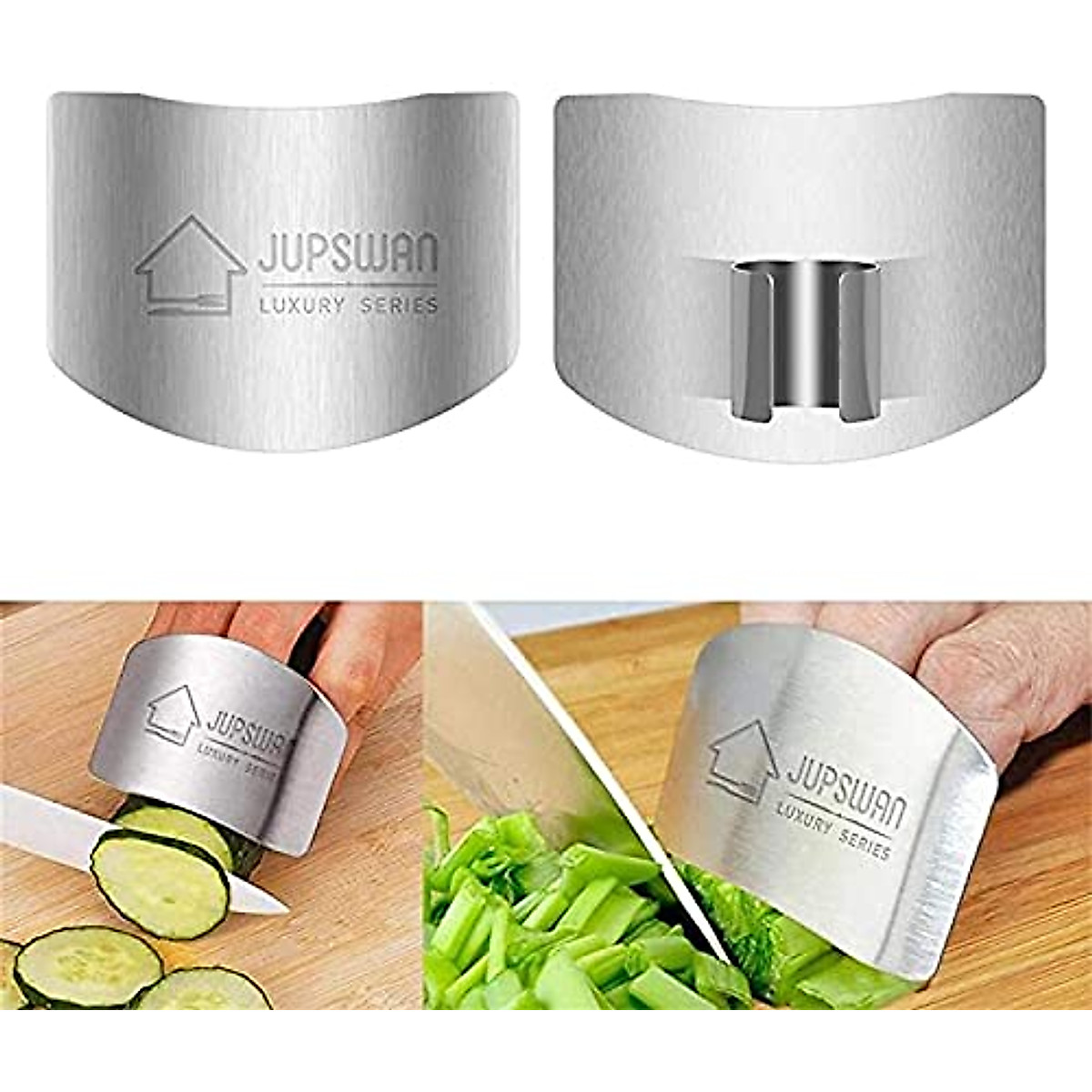 Jupswan Stainless Steel Knife Cutting Protector Kitchen Tool Chef Knife Finger Guard for Food Chopping Cutting Avoid Hurting (4-Pack)