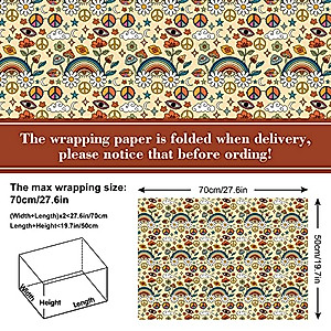 Whaline 12 Sheet Retro Wrapping Paper Boho Style Gift Wrap Bulk Vintage Floral Rainbow Art Paper for Birthday Wedding Baby Shower Wedding DIY Crafts Gift Packing, 19.7 x 27.6 Inch