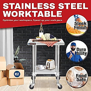 DuraSteel Food Prep Stainless Steel Table - 24 x 24 Inch Metal Table Cart - Commercial Workbench with Caster Wheel - NSF Certified - For Restaurant, Warehouse, Home, Kitchen, Garage, Chrome