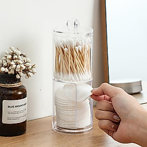 AkoSlale 1 Pack Clear Cotton Pad Holder with Lid - 10 Oz Plastic Jar for Bathroom Storage, Makeup Organizer, and Cotton Round Holder