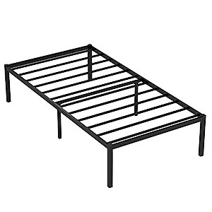 Weehom Twin Bed Frame 16 Inch Metal Platform Bed Frames No Box Spring Needed, Mattress Foundation, Heavy Duty Steel Slat Support, Large Under-Bed Storage Space, Easy Assembly, Black