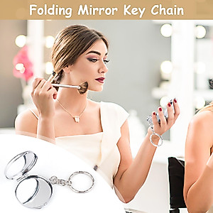 6 Pcs Round Mirror Keychain Compact Double Sided Folding Key Chain Pendant Small Hand Held Mirror with Keyring for Women Girls