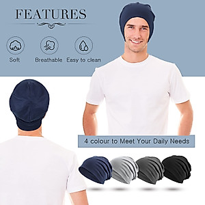 4 Pieces Slouchy Beanie Hat Sleeping Cap Baggy Skull Knit Sleeping Hat Headwear Head Wrap Cap for Men Women (Blue, Deep Gray, Black, Light Gray, Solid Color)