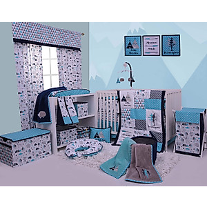 Bacati – Small Storage Tote Woodlands Animals Aqua/Navy/Grey 10X 10 X 10 inches