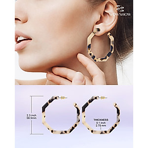 wowshow Acrylic Resin Hoop Earrings for Women Statement Fashion Geometric Octagon Earrings