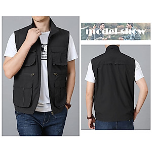 AIEOE Men's Summer Outdoor Golf Vest with Zipper, Breathable, Lightweight, Travel & Safari Vest, Casual Jacket with Pockets - Black