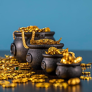 Glocamping 4 in 1(7.4”, 5.5”, 3.7”, 2.8”) Package Large Black Plastic Witch Cauldron Kettle, Candy Holder, Party Favor Decoration for St Patrick’s Day & Halloween