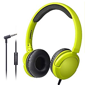 Avantree Superb Sound Wired On Ear Headphones with Microphone, 1.5M / 4.9FT Long Cord with Mic for Adults, Students, Kids, Comfortable Headset for PC Computer, Laptop, Tablet, Phone - 026 Yellow Green