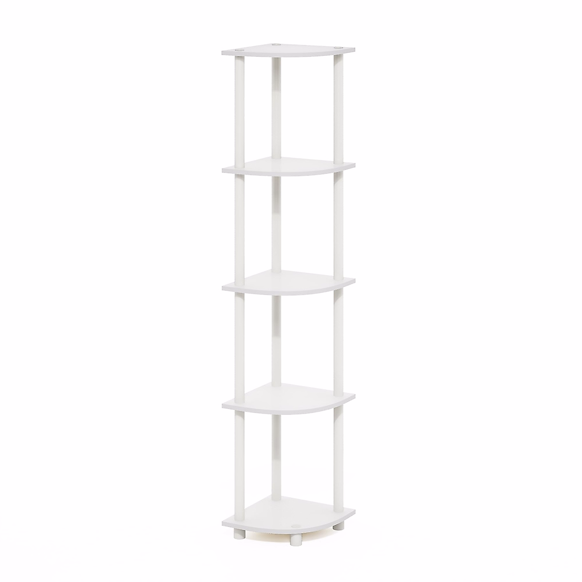 Furinno Turn-N-Tube 5 Tier Corner Display Rack Multipurpose Shelving Unit, White/White