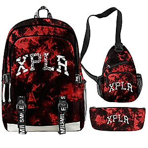 WZSMHFT XPLR Shatter Red Tie Dye Merch Backpack Three Piece Travel Backpack Fashion Daypack (Suit1)