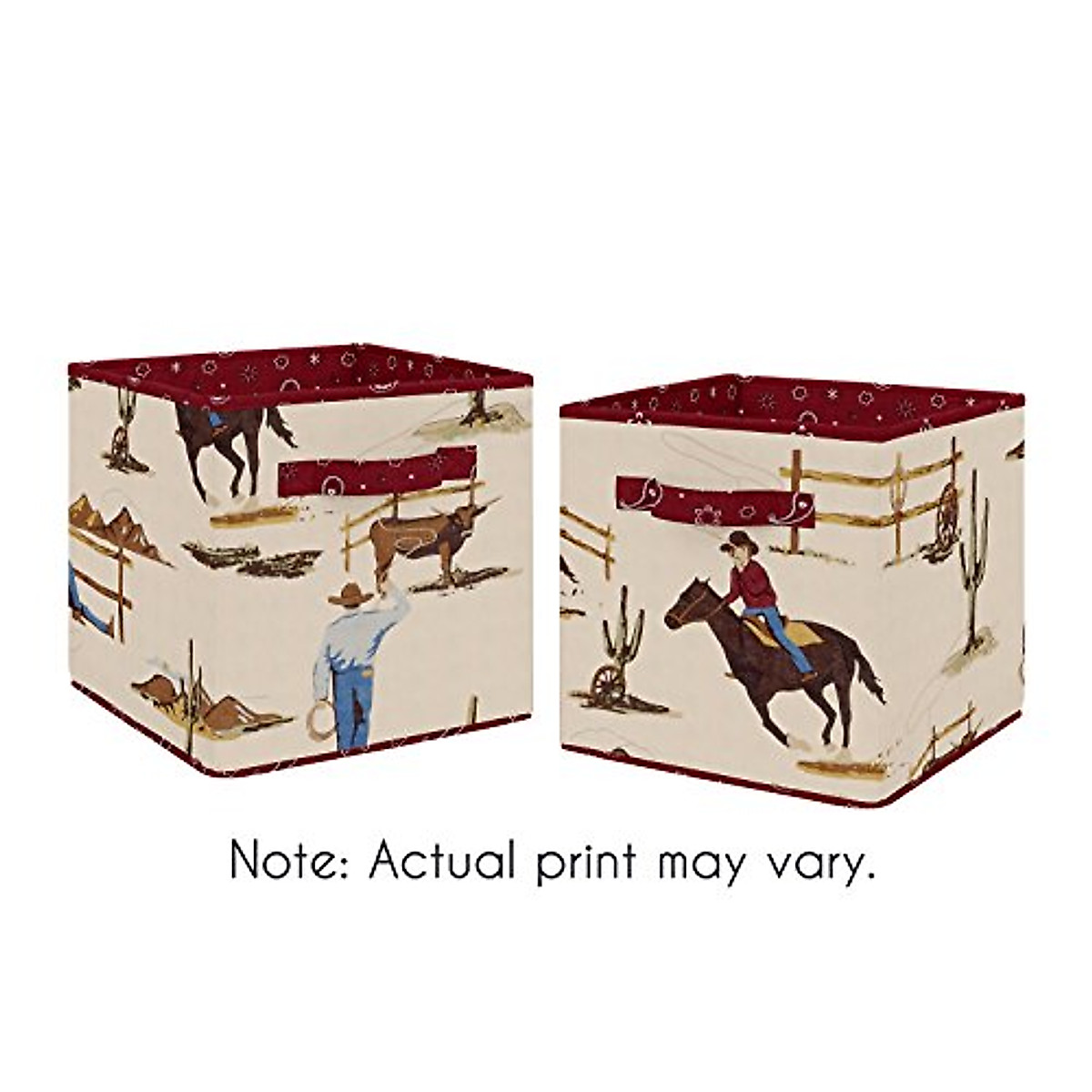 Sweet Jojo Designs Tan and Red Cowboy Foldable Fabric Storage Cube Bins Boxes Organizer Toys Kids Baby Childrens for Wild West Collection Set of 2