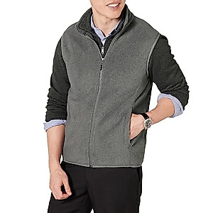 Amazon Essentials Men's Full-Zip Polar Fleece Vest (Available in Big & Tall), Charcoal Heather, Large