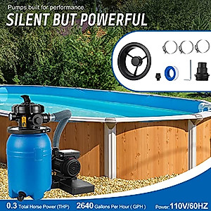 ZBPRESS Sand Filter Pump 1/3HP,10" Tank Sand Pool Filters for Above Ground Pools,2640 GPH,for Pools Up to 10000 Gallons,22 Pound Capacity
