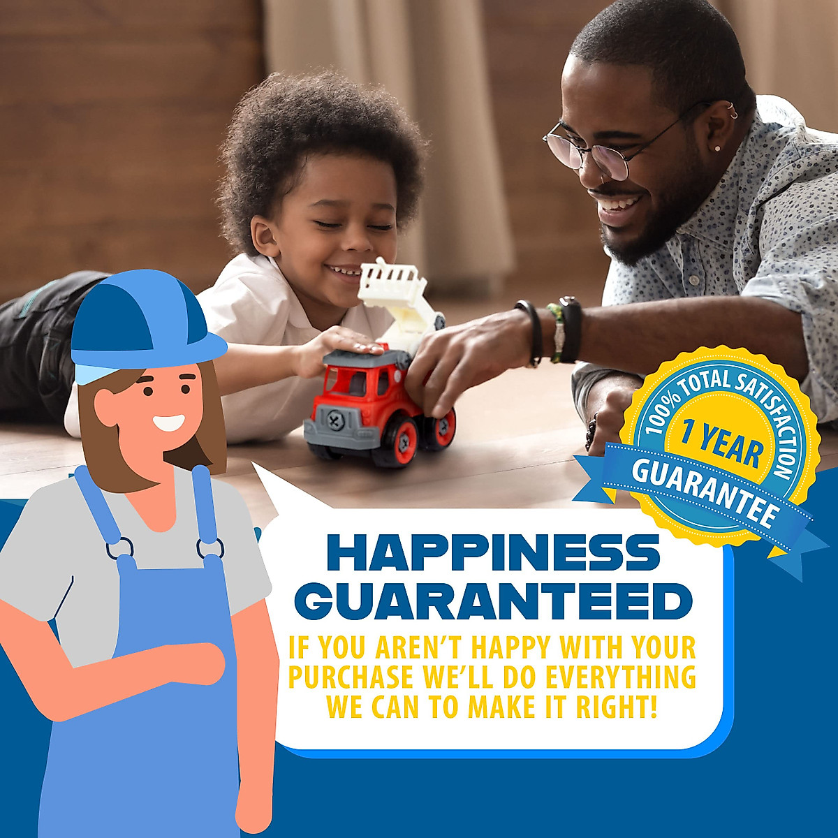 Flybar Power Gearz Take Apart Toy with Screwdriver and Screws- 3 Pack Truck Set for Boys and Girls- Fire Truck, Construction Truck, Garbage Truck- Vehicle Set - Building Toys for Kids Ages 3-5