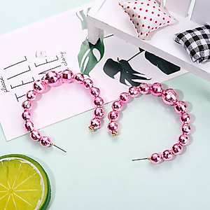 Disco Ball Earrings, Reflective Large Disco Ball Hoop Earrings, 70s 80s Mirrorball Earrings, Dance Party Costume Accessories, Country Concert Outfits for Women (Pink)