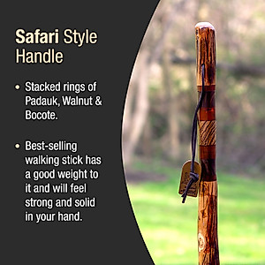 Brazos Handcrafted Wood Walking Stick, Hickory, Traditional Safari Style Handle, for Men & Women, Made in the USA, 55"