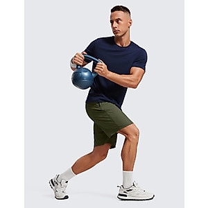 CRZ YOGA Men's 2 in 1 Running Shorts with Liner 9'' Quick Dry Workout Sports Athletic Shorts with Pockets Dark Olive Medium