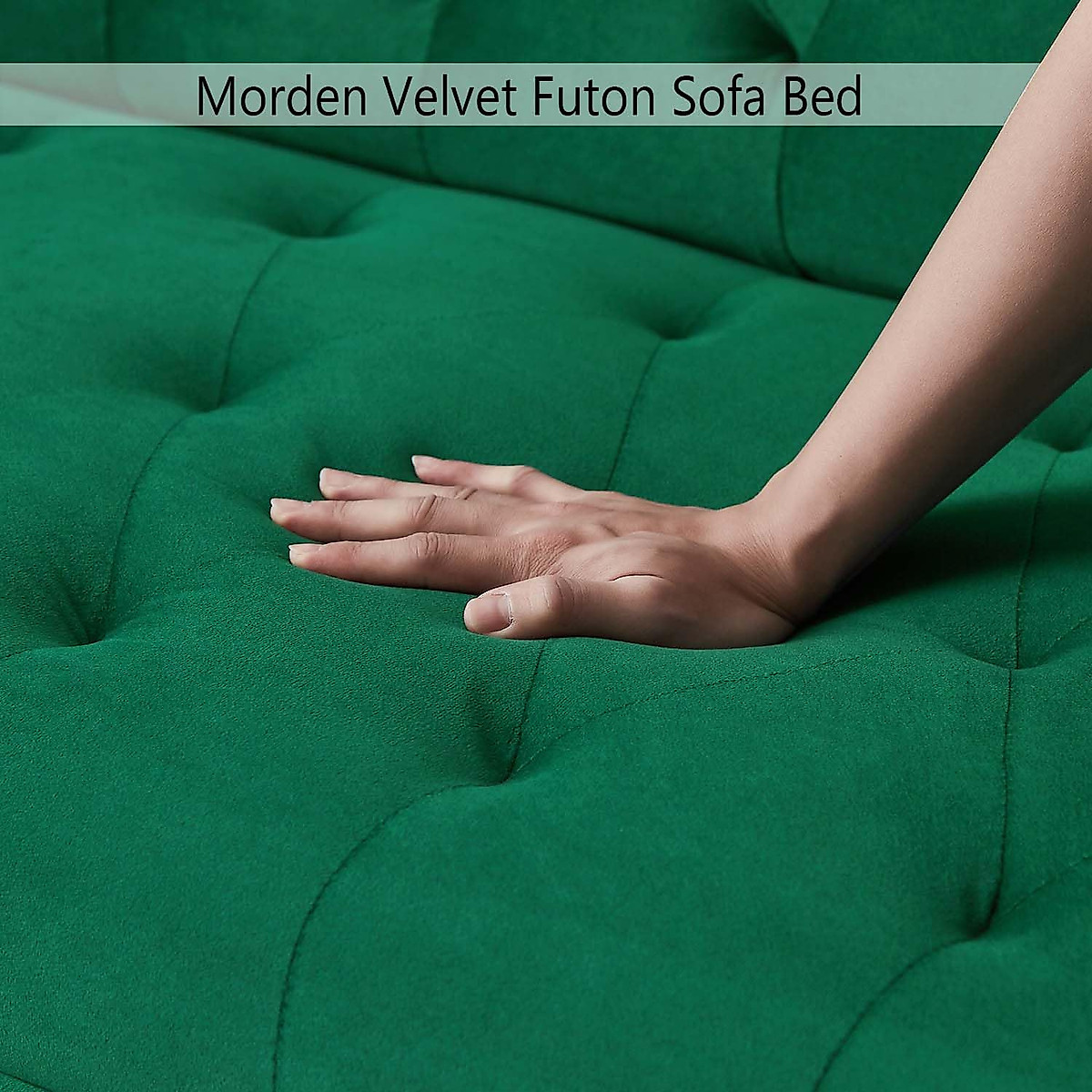 STELSIPLIY 72" Velvet Futon Sofa Bed with Metal Legs&2 Pillows, Modern Sleeper Sofa Couch, Upholstered Convertible Loveseat with Adjustable Backrest, Living Seat for Home Office Apartment,Green