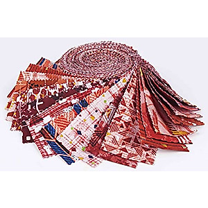 Soimoi 40Pcs Geometric & Texture Print Cotton Precut Fabrics for Quilting Craft Strips 2.5x42inches Jelly Roll - Red