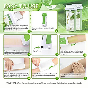 Wax Bear Roll On Wax Warmer Kit,Depilatory Wax Roller Kit for Hair Removal, Soft Wax Heater with 2 Cartridge Refill,10 Wipes and 100 pcs Wax Strips