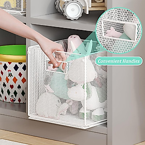 JKsmart Storage Cubes, Basket for Shelves with Handles, Set of 4 Storage Bins, Foldable Baskets for Organizing Toys, Books 10.5x10.5x10.5inch, Multipurpose Storage for Cabinet Bookcase, White