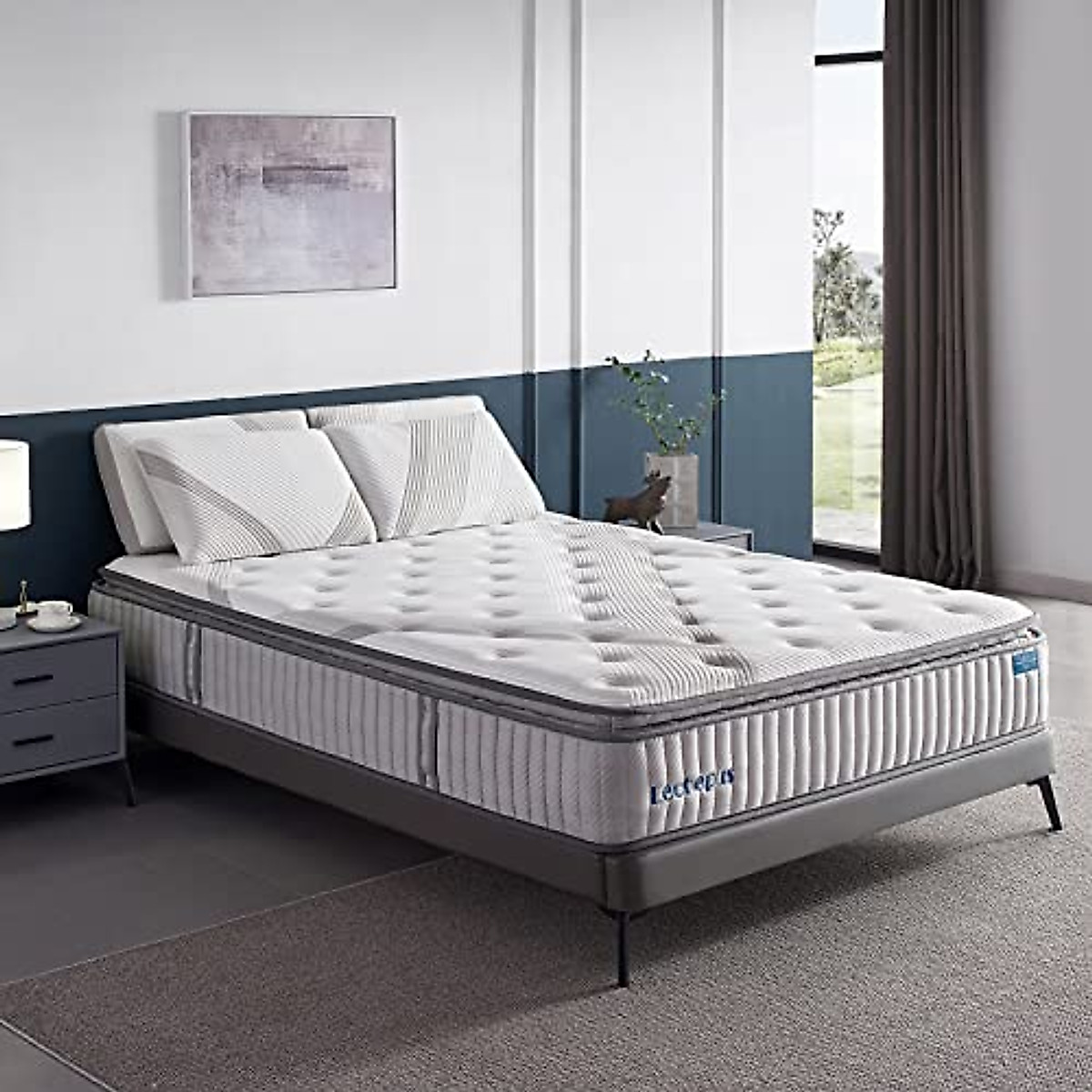 King Size Mattress, Lechepus 12 Inch Cooling Gel Memory Foam Hybrid Mattress with Pocket Innerspring, Medium Firm Pillow Top Mattress for Supportive & Pressure Relief