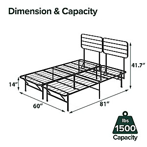 ZINUS SmartBase Mattress Foundation with Headboard / 14 Inch Metal Platform Bed Frame / No Box Spring Needed / Sturdy Steel Frame / Adjustable Headboard Height, Queen