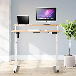 UNICOO - 2 Tier Electric Height Adjustable Standing Desk with Wheels, Electric Mobile Standing Workstation, Sit Stand Desk Home Office Desk Whole-Piece Desk Board 48 * 24 in (KT1002-LW) 2Tier