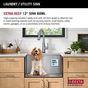 DELTA FAUCET Rivet 24-inch Workstation Laundry Utility Kitchen Sink Undermount 16 Gauge Stainless Steel Single Bowl with WorkFlow Ledge and a Kit of 5 Accessories, 95B9031-24SL-SS