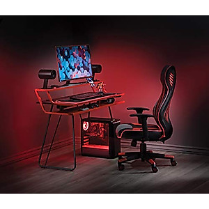OSP Home Furnishings Glitch Battlestation Gaming Desk with Bluetooth RGB LED Lights, Red