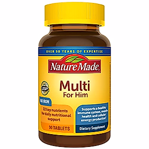 Nature Made Multivitamin For Him with No Iron, Men's Daily Nutritional Support, 90 Tablets, 90 Day Supply