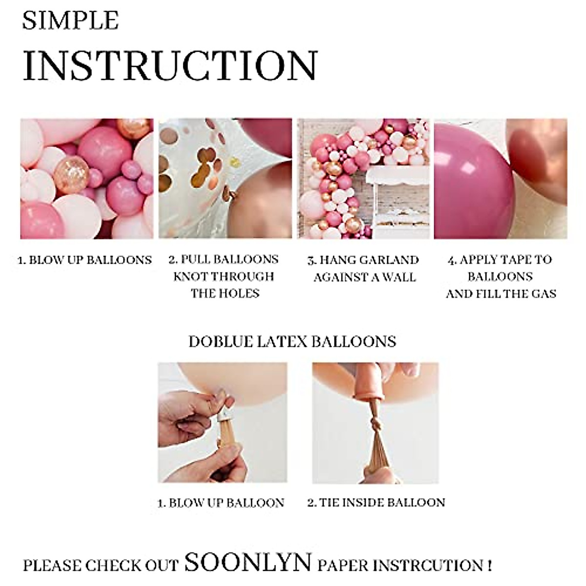 Soonlyn Pink Balloons Garland 135 Pcs Double Stuffed Balloons, Dusty Rose Gold Metallic Confetti Latex Balloons Arch Kit for Baby Shower Decorations for Girl Birthday Party, Bridal Shower, Wedding