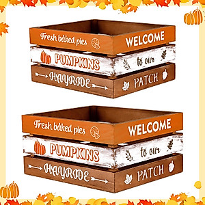Sintuff 2 Pcs Fall Wooden Crates for Display Thanksgiving Wooden Boxes Rustic Nesting Wood Crates Farmhouse Storage Container for Harvest Thanksgiving Party Storage Gift